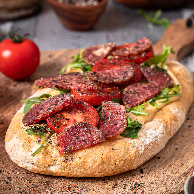 Salami Hummus Pinsa | Life Is Full Of Goodies